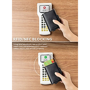 VULKIT Credit Card Holder RFID Blocking Leather Automatic Pop Up Wallet Magnetic Wallet Double Card Case for Men and Women Cross Black