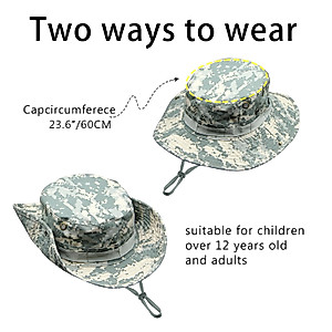 Camo Boonie Hat for Men Women, Military Tactical Wide Brim Bucket Hats, UPF50+ Jungle Sun Hats for Fishing Hunting Safari