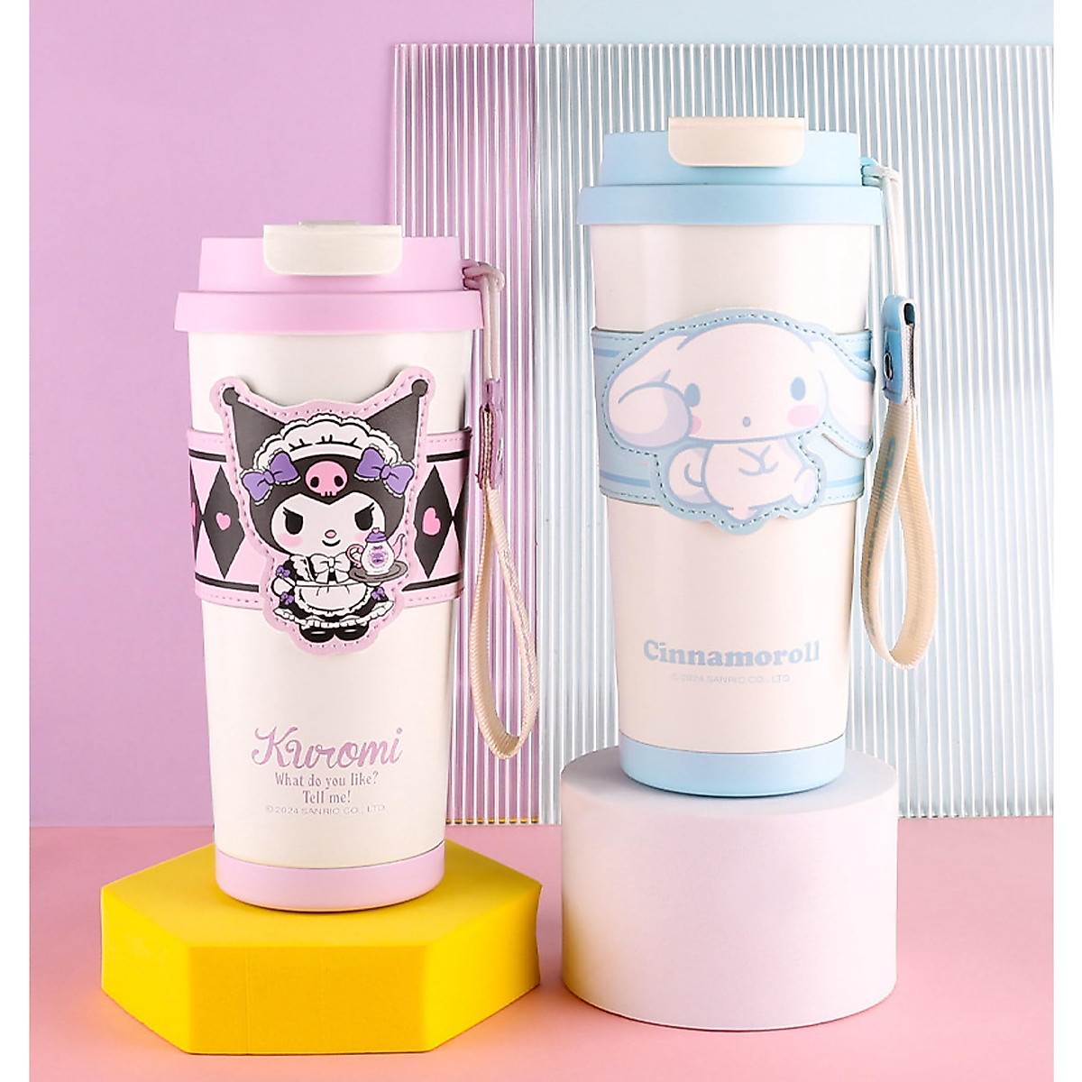 Many Rainbows Cinnamoroll Tumbler Coffee Cup with Cover & Carrying Loop 520ml