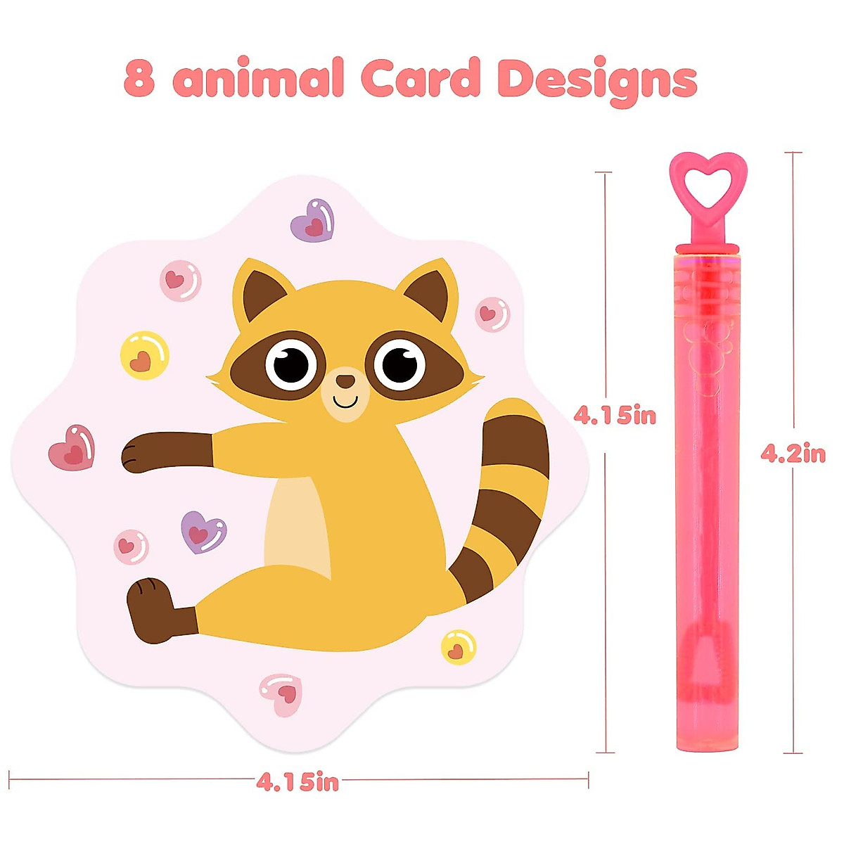 SURCVIO Valentines Day Gifts for Kids, 32 Pack Mini Bubble Wands with Valentines Animal Themes Greeting Cards for Kids, Valentine's Day School Prize Party Favor, Classroom Exchange Gift Set