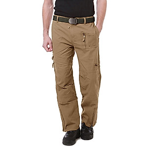 CRYSULLY Men's Winter Cotton Casual Sport Hiking Army Cargo Wild Combat Multi Pockets Work Trousers Wolf Brown