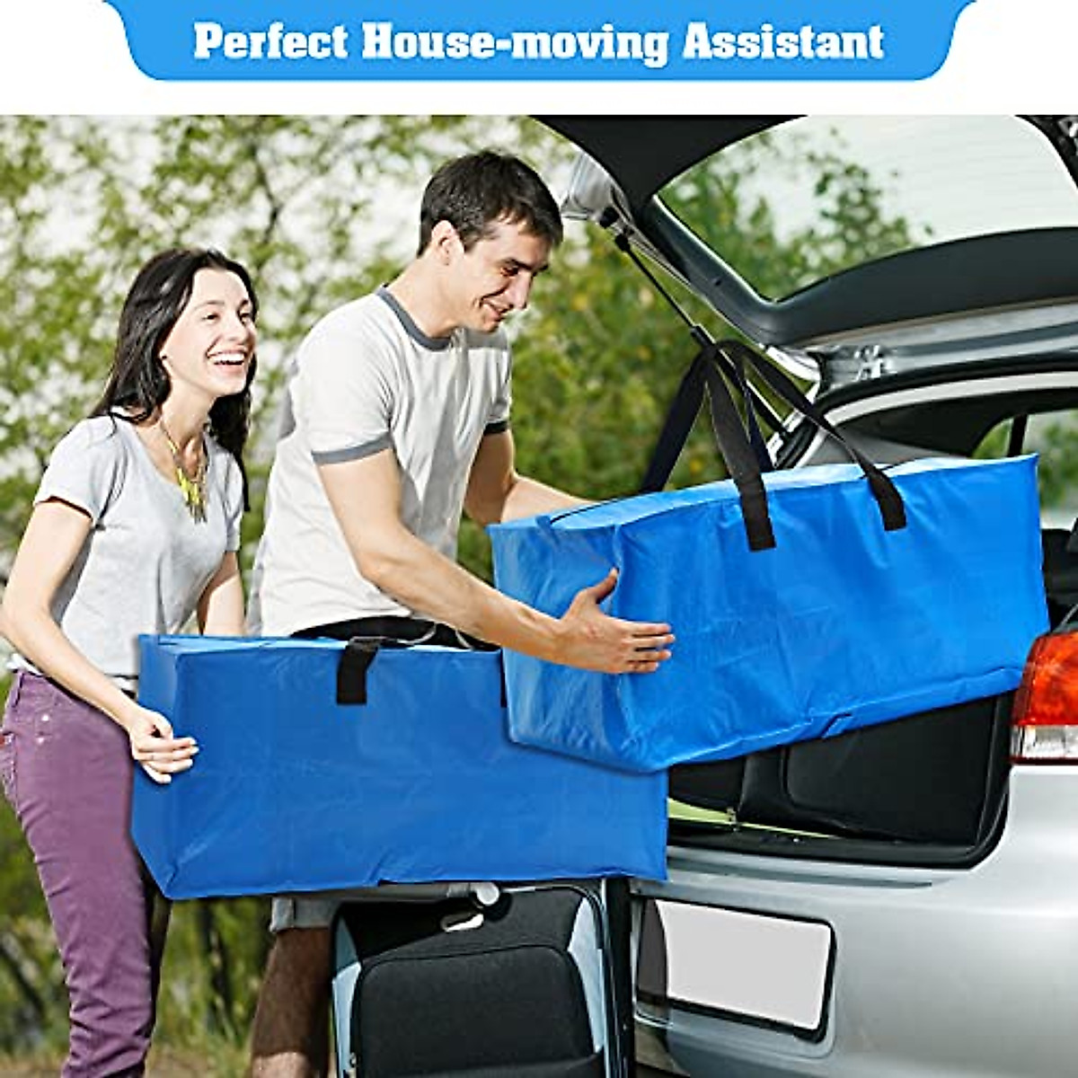 Heavy Duty Moving Bags, Extra Large Packing Bags with Strong Handles and Zippers, Compatible with Ikea Frakta Cart Storage Bags, for Camping, Christmas Decorations Storage Moving, Travelling, College Dorm. (Blue 8-Pack) (Blue, X-Large)