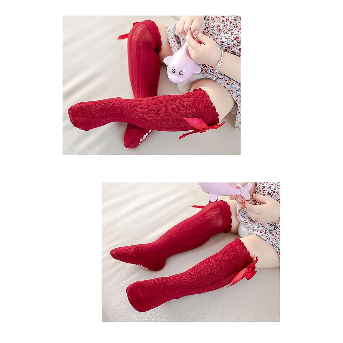 QandSweet Baby Girl Knee-High Socks Toddlers Bow Stockings Newborn Infant Non-Slip Sock (0-12 Months, A Non-skid 5 Pairs)