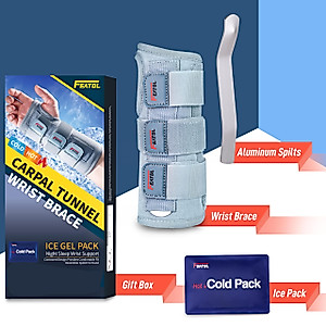FEATOL Carpal Tunnel Wrist Brace | Adjustable Hand Night Sleep Support Brace, Removable Metal Wrist Splint- Hot/Ice Pack, Right Hand, Small/Medium for Men, Women, Relieve and Treat Pain