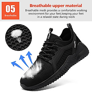 Tinefiy Steel Toe Shoes for Women Work Sneakers Lightweight Comfortable Safety Toe Slip On Puncture Proof Footwear Indestructible Shoe Size 9