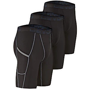 DEVOPS Men's Compression Shorts Underwear with Pocket (3 Pack) (Large, Black/Black/Black)