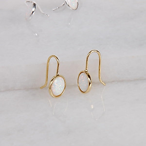 Opal Earrings for Women Gold Plated - Dainty Earrings for Women, 14K Gold Plated Dainty Gold Earrings, Gold Dangly Earrings for Woman, Created White Opal Jewelry for Women, Bridesmaid Earrings