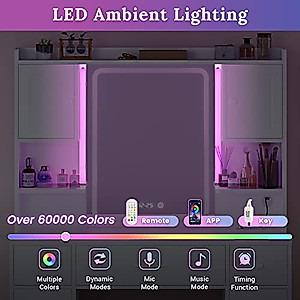 Tiptiper Large Vanity Desk with Mirror & Lights, Makeup Vanity with Lights & Charging Station, Vanity Table with Smart Mirror with Time Display, Makeup Table with 5 Drawers, White (V-L)