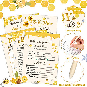 Roowest 145 Pcs Bee Baby Shower Games Gender Neutral Set Includes 125 Pcs 5 Kinds Party Games 20 Pcs Pencils for Honeycomb Bee Baby Shower Party Decorations Favors Gender Reveal Party Supplies