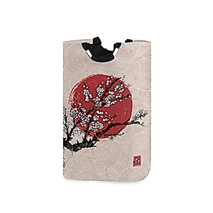 ZZKKO Asian Japanese Cherry Retro Laundry Basket Large Tote Collapsible Organizer Lightweight Oxford Laundry Hamper Foldable Clothes Storage Bag with Handle Home Bathroom Bedroom