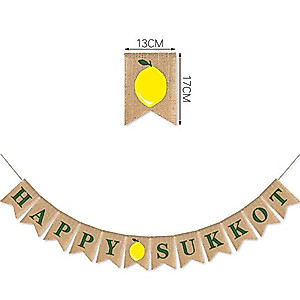 SWYOUN Burlap Happy Sukkot Banner Sukkah Jewish Holiday Party Supplies Garland Decoration