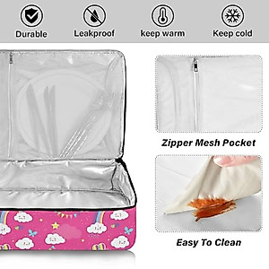 Kcldeci Insulated Thermal Food Carrier Insulated Casserole Carrier for Hot or Cold Food,Lovely Pink Hearts and Butterflies Insulated Tote Bag for Potluck Cookouts Parties Picnic,Lasagna Lugger