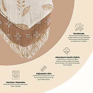 Crane Baby Soft Muslin Baby Bib Set, Adjustable and Absorbent Bandana Style Bibs for Boys and Girls, Safari Animal, 3 Piece, 18.5” x 9”
