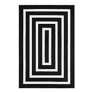 Lahome Black and White Outdoor Rug, Area Rug 6x9 Indoor Outdoor Patio Rug Washable Woven Cotton Rug for Living Room, Large Farmhouse Geometric Outdoor Rug 6x9 Floor Carpet for Dining Backyard