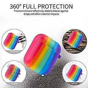 V-liams Airpods Case, Rainbow Silicone Soft Protective Case with Keychain, Earphone Storage Case, Rainbow Silicone Earphone Anti-Lost Lanyard for Airpods 2&1