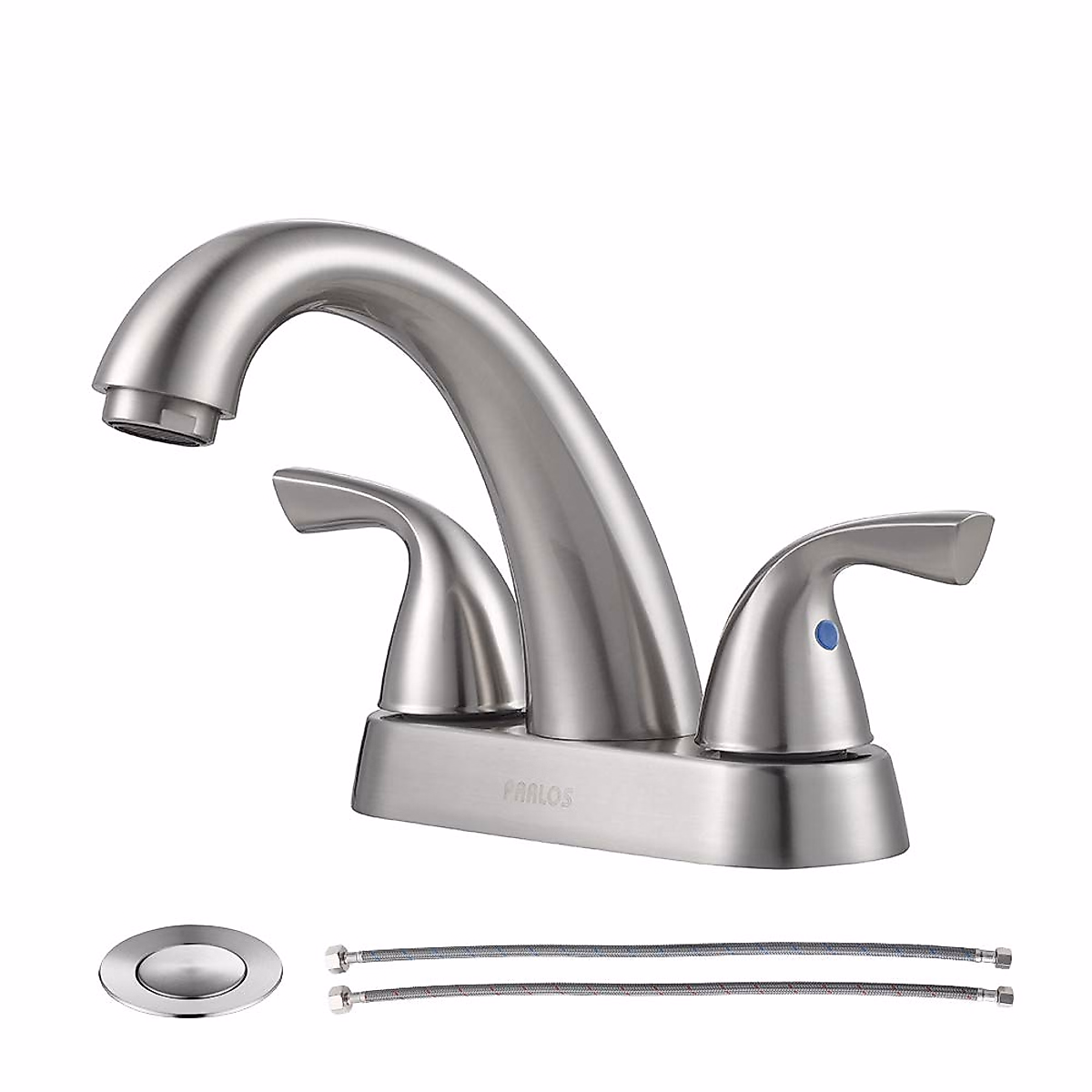 PARLOS 2-Handle Bathroom Sink Faucet with Drain Assembly and Supply Hose Lead-Free cUPC Lavatory Faucet Mixer Double Handle Tap Deck Mounted Brushed Nickel,1.2 GPM Flow Rate