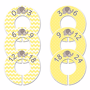 C41 Baby Nursery Closet Clothing Size Dividers Gender Neutral Elephant Yellow Set of 6