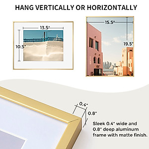 16x20 Metal Picture Frame with 11x14 Mat, Brushed Aluminum Finish, Tempered Glass Front, and Attached Hanging Hardware(Gold, Pack of 1)