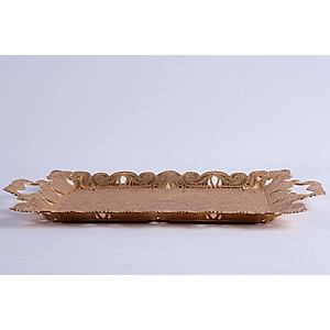 ChanceGift Turkish Tea Coffee Beverage Dinning Gold Serving Tray and Platters with Handled Ottoman Motif Decorative Middle Table Rectangular (14.6x9.3x1Inc) 38x24x2cm