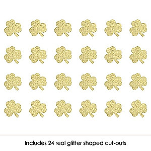 Gold Glitter Shamrocks - No-Mess Real Gold Glitter Cut-Outs - St. Patrick's Day Party Confetti - Set of 24