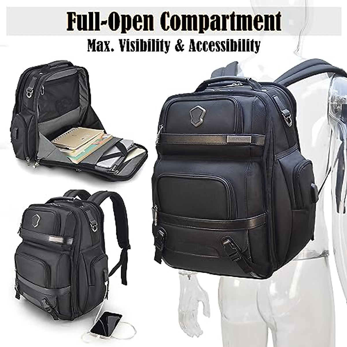 Welkinland Business backpack, Executive backpack, Tech backpack, Commuter backpack men, Professional mens leather business backpack,15 inch backpack for women,Laptop backpack for men,Tech backpack men