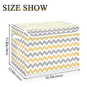 DOMIKING Yellow Grey Large Storage Bin with Lid Collapsible Shelf Baskets Box with Handles Clothes Toy Gift Storage for Shelves Cabinet Nursery Drawer