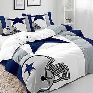VIVIHOME 3PCS American Football Bedding Set, Sports Duvet Cover Full, Grey White Navy Blue Striped Comforter Cover, Apartment Decor, Bedroom Decor for Men Husband Boyfriend Teenage Boy, 2 Pillow Shams