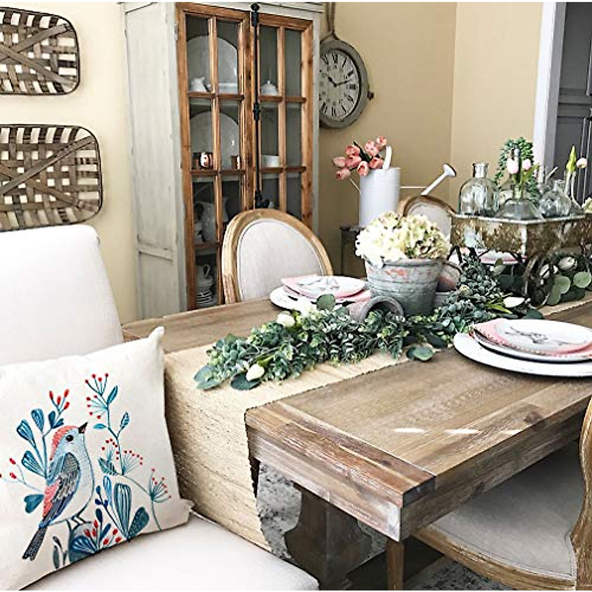 CARRIE HOME Spring Outdoor Pillow Covers 18x18 Set of 4 Farmhouse Decorative Spring Bird and Flower Throw Pillow Covers for Patio Furniture and Couch