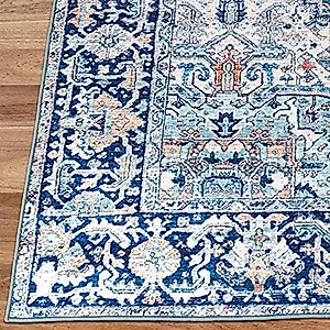 ReaLife Machine Washable Rug - Stain Resistant, Non-Shed - Eco-Friendly, Non-Slip, Family & Pet Friendly - Premium Recycled Fibers - Vintage Distressed Traditional - Blue, Ivory, Orange, 5' x 7'