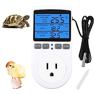 XIEHUZA Backlit Digital Temperature Controller, LCD Screen Heating Cooling Thermostat Outlet Socket with Sensor Timer Regulator for Reptile Incubator Greenhouse Brewing Refrigerator, 110V, 15A, ℉/℃