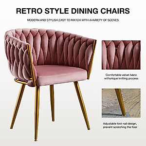 jonpony Woven Velvet Dining Chairs Set of 2, Kitchen Room Chair Living Room Chairs Upholstered Side Chair with Metal Legs Desk Chair for Dining Room Kitchen Vanity Patio, Pink