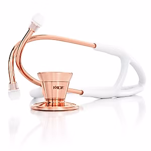 MDF Instruments, Rose Gold ProCardial Cardiology Stethoscope, Stainless Steel, Adult, Dual Head, White Tube, Rose Gold Chestpiece-Headset, MDF797RG29