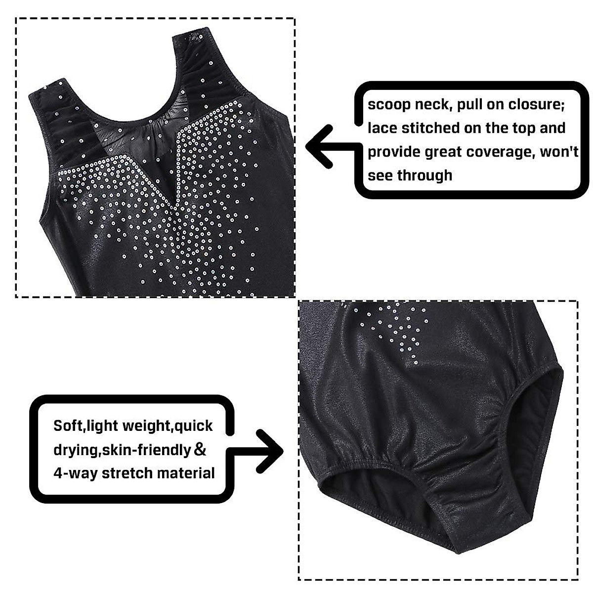 BAOHULU Gymnastics Leotards for Toddler Girls Kids Sparkle Sequins Mesh Top Dancewear B198_SequinBlack_8A