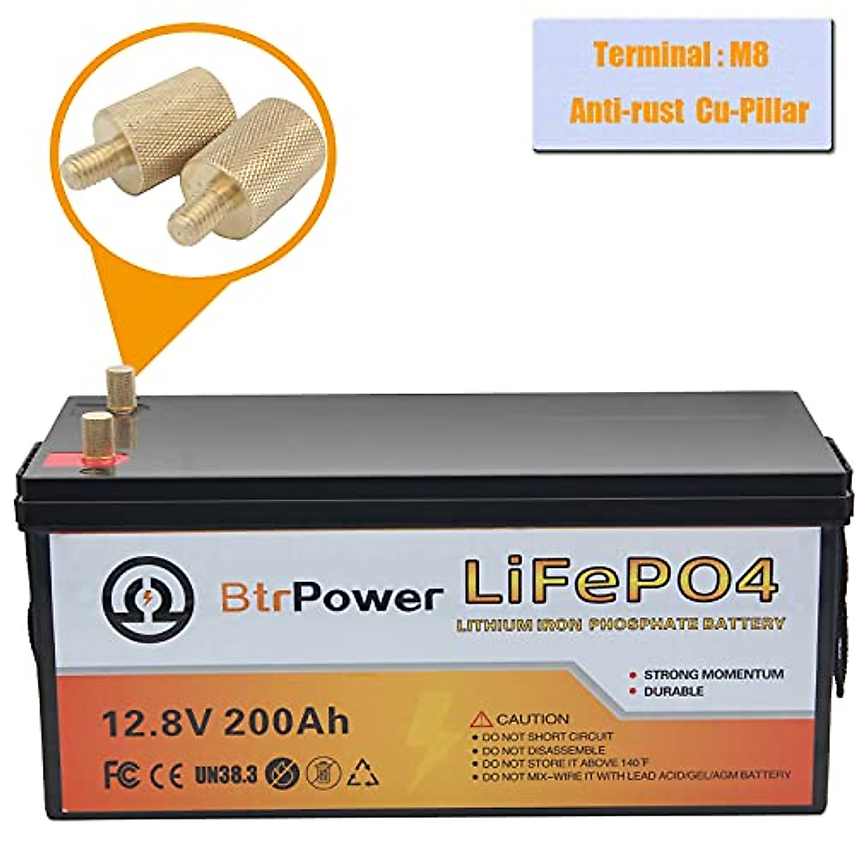 BtrPower 12V 200AH Lithium Battery,5000+ Deep Cycle LiFePO4 Battery with Built-in 200A BMS fit for Home Storage,Trolling Motor,RV,Off-Grid System,Solar Power System,Marine