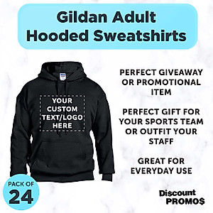 Custom Gildan Adult Hoodies for Men and Women, 24 Pack of Personalized Promotional Shirts with Customized Text or Logo, Comfortable Cotton Unisex Sweatshirt with Hood for Fall, Winter Weather - Black
