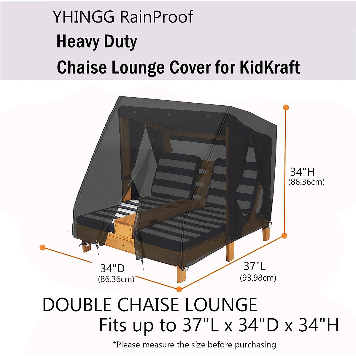 YHINGG Chaise Lounge Chair Cover for KidKraft Wooden Outdoor Double Chaise Lounge 840D Waterproof Patio Furniture Covers