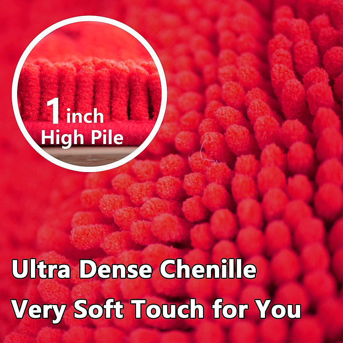 BOANKODU Bathroom Rugs Sets 2 Piece, Extra Soft Chenille Bath Mat Absorbent Bathroom Rug, Bathroom Mat with Sturdy PVC Non-Slip Bottom, Machine Washable Bath Rugs (32x20 Inch + 24x16 Inch, Red)