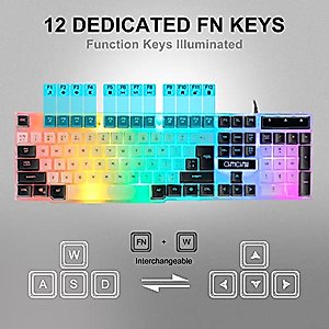 RGB Gaming Keyboard and Mouse Combo-CHONCHOW LED Backlit Wired Keyboard DPI3600 USB Mice with Mechanical Feeling Keys Rainbow Breathing Emitting Character Compatible with PS4, X Box,PC,Laptop
