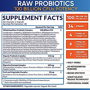 Organic Probiotics 100 Billion CFU, Dr Formulated Probiotics for Women, Probiotics for Men and Adults, Complete Shelf Stable Probiotic Supplement with Prebiotics & Digestive Enzymes; 30 Capsules