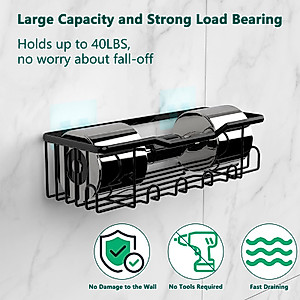 RM FOLD Shower Caddy, 5 Pack Adhesive Shower Organzier, No Drilling Shower Shlves, Rustproof Stainless Steel Bathroom Shower Organzier for Bathroom, Kitchen and Dorm Organization and Storage, Black