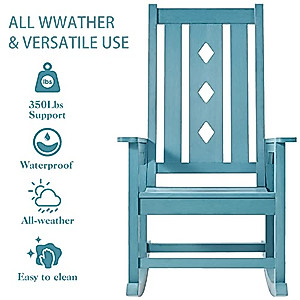 EFURDEN Rocking Chair, Weather Resistant Poly Lumber Rocking Chair for Adults, Smooth Rocker for Indoor and Outdoor, 350lbs Load (Blue)