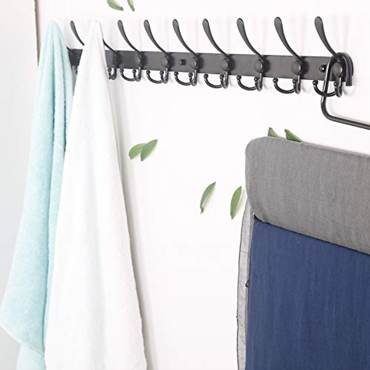 Dseap Coat Rack Wall Mount - 38” Long 10-Tri-Hooks Heavy Duty Coat Hanger Rail Wall Hooks for Hanging Coats Hats Clothing Clothes Purse Mudroom Entryway, Black