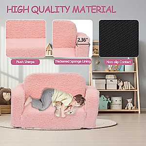 VINYUSE Toddler Couch, 2-in-1 Kids Toddler Soft Sherpa Couch, Convertible Sofa to Lounger, Fold Out Sofa Chair for Girls and Boys, Pink, M