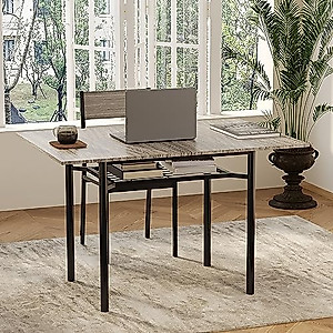 LVSOMT 5-Pieces Dining Table Set for 4, Kitchen Table and Chairs for 4, Metal and Wooden Foldable Table for Small Space, Dining Room Table Set with Built-in Storage Rack (Grey)