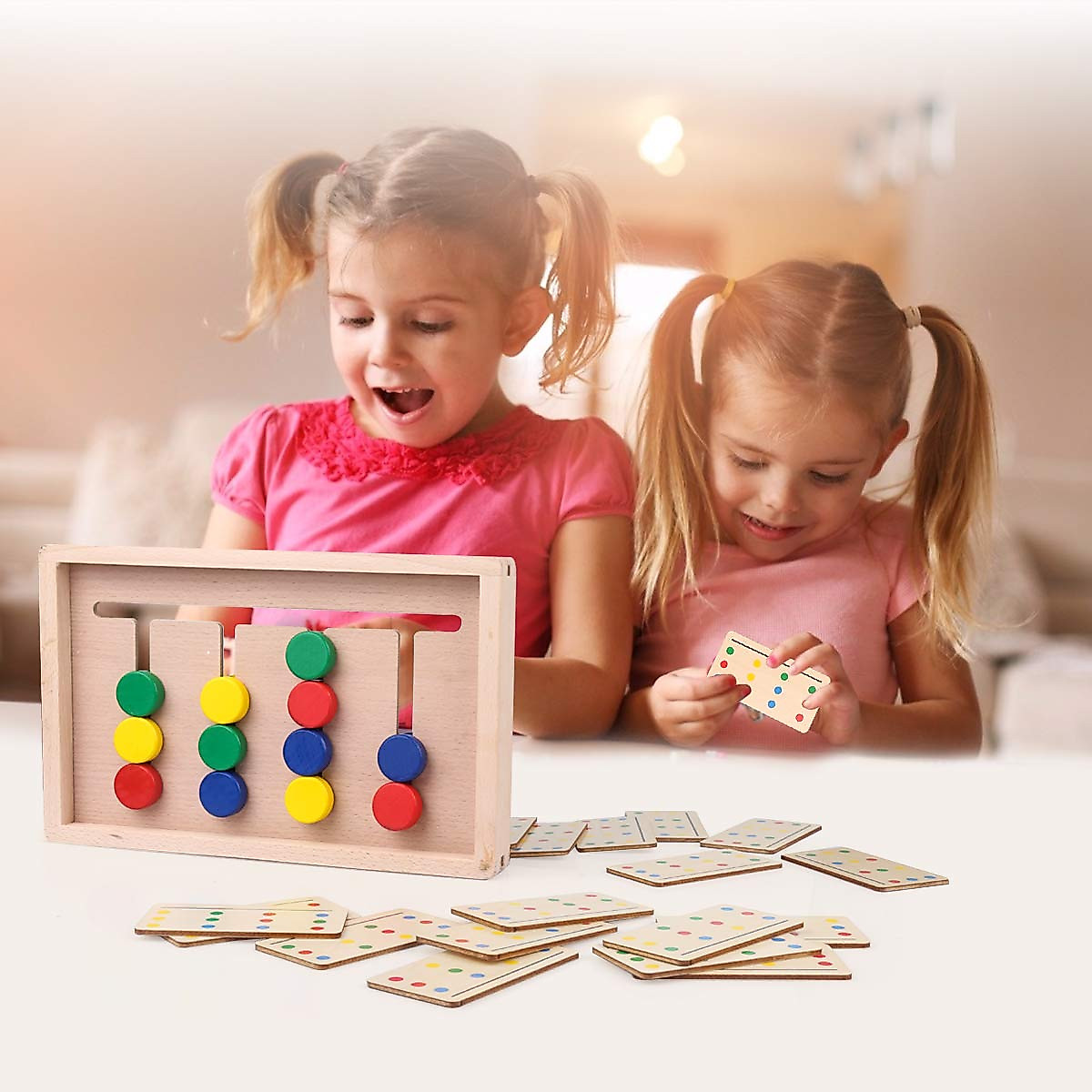 AMOMO Montessori Learning Toys Slide Puzzle Color & Shape Matching Brain Teasers Logic Game Preschool Educational Wooden Toys for Kids Boys Girls Age 3-7 Years Old Airplane Travel Toys Birthday Gifts