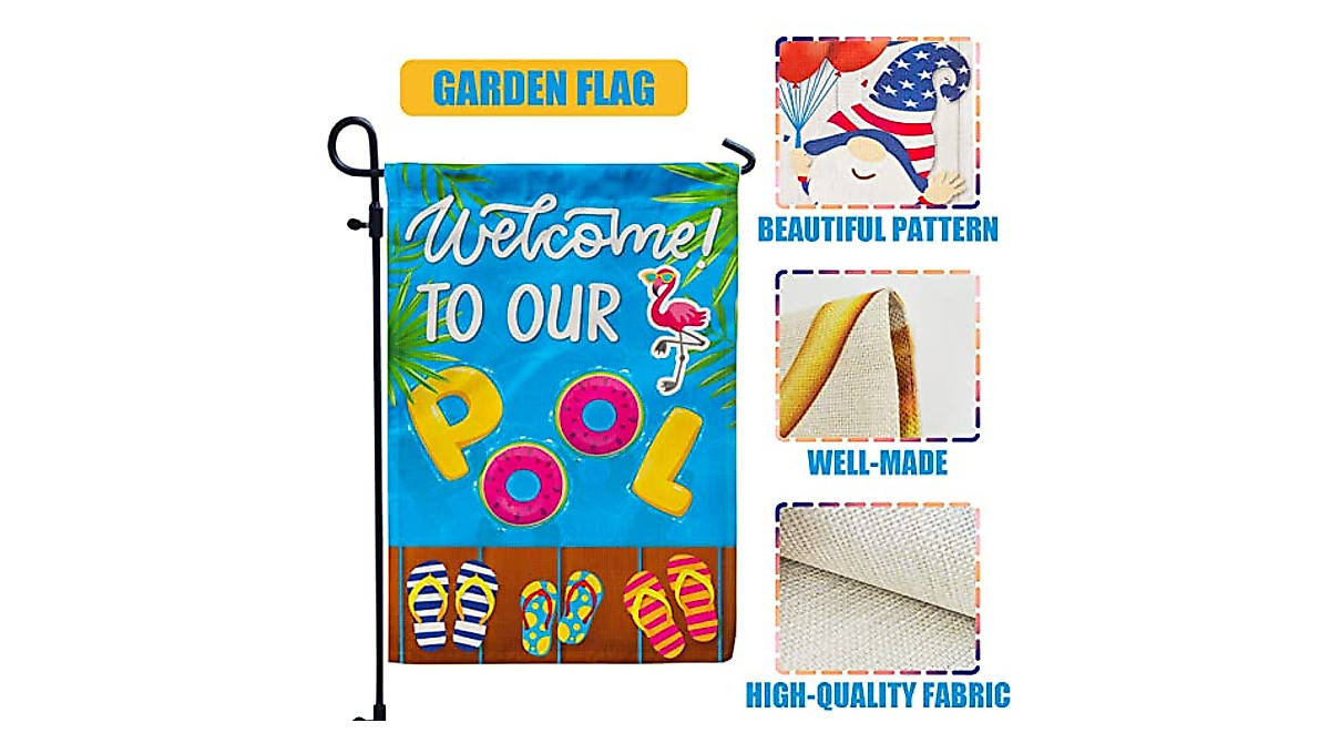 Hollyhorse Welcome Pool Summer Garden Flag 12x18"