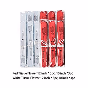 Red Paper Flower Tissue Pom Poms Party Supplies (red,white,12pc)