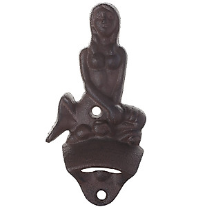Luwanburg Mermaid Fish Cast Iron Beer Bottle Opener Wall Mounted Bottle Cap Opener Nautical Coastal Vintage