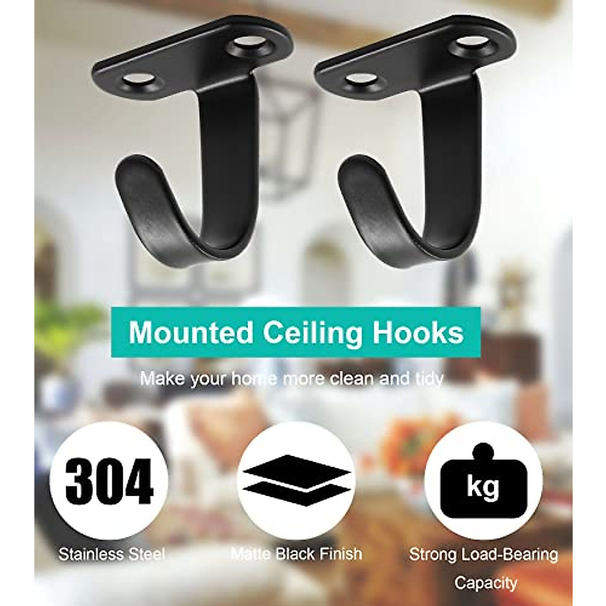 Auvotuis 12Pcs Screw Mount Ceiling Hooks Stainless Steel Under-Shelf Towel Hook Heavy Duty Coat Hook Hanger for Kitchen, Cupboard, Cabinet, Bathroom (Matte Black)