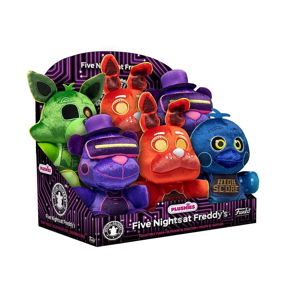 Funko Plushies Five Nights at Freddy's Special Delivery AR Collectible Plush (One Random) Neon Black Light Plushies and 2 My Outlet Mall Stickers